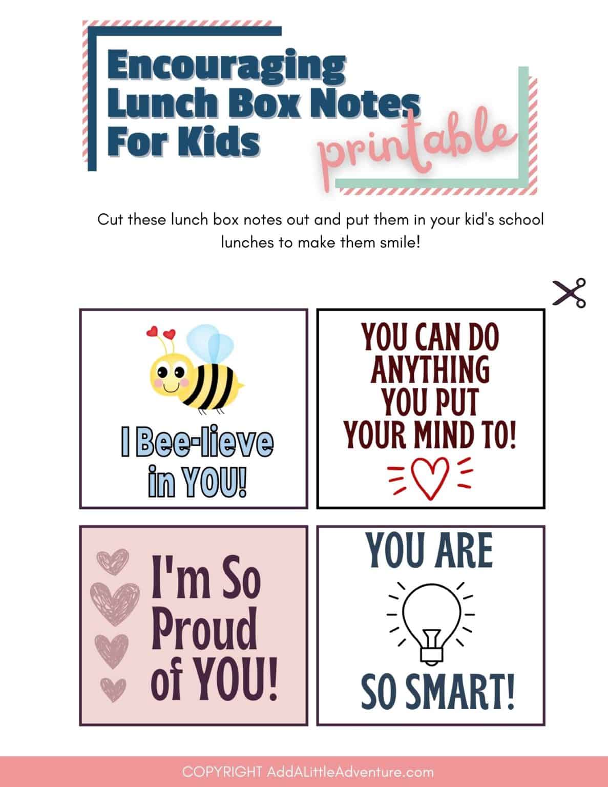 Lunch Box Notes - Free Printables - Add A Little Adventure