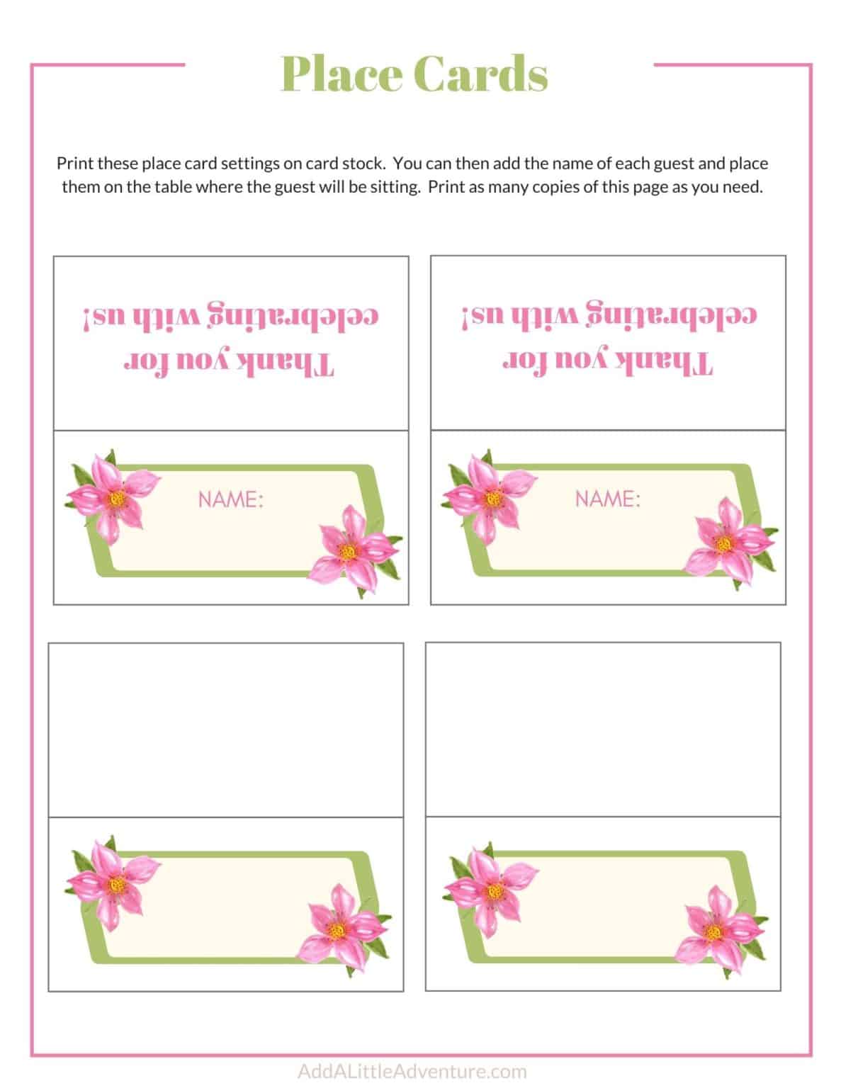 Printable Place Cards - Add A Little Adventure