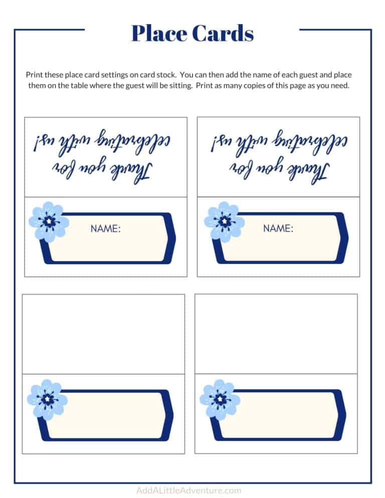 Printable Place Cards - Add A Little Adventure