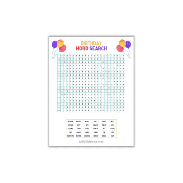 Birthday Word Search (Free Printable) - Add A Little Adventure
