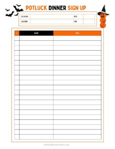 Halloween Potluck Sign-Up Sheets (Free Printables)