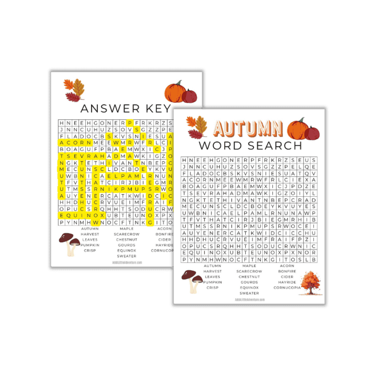 Free Printable Autumn Word Search for Kids and Adults