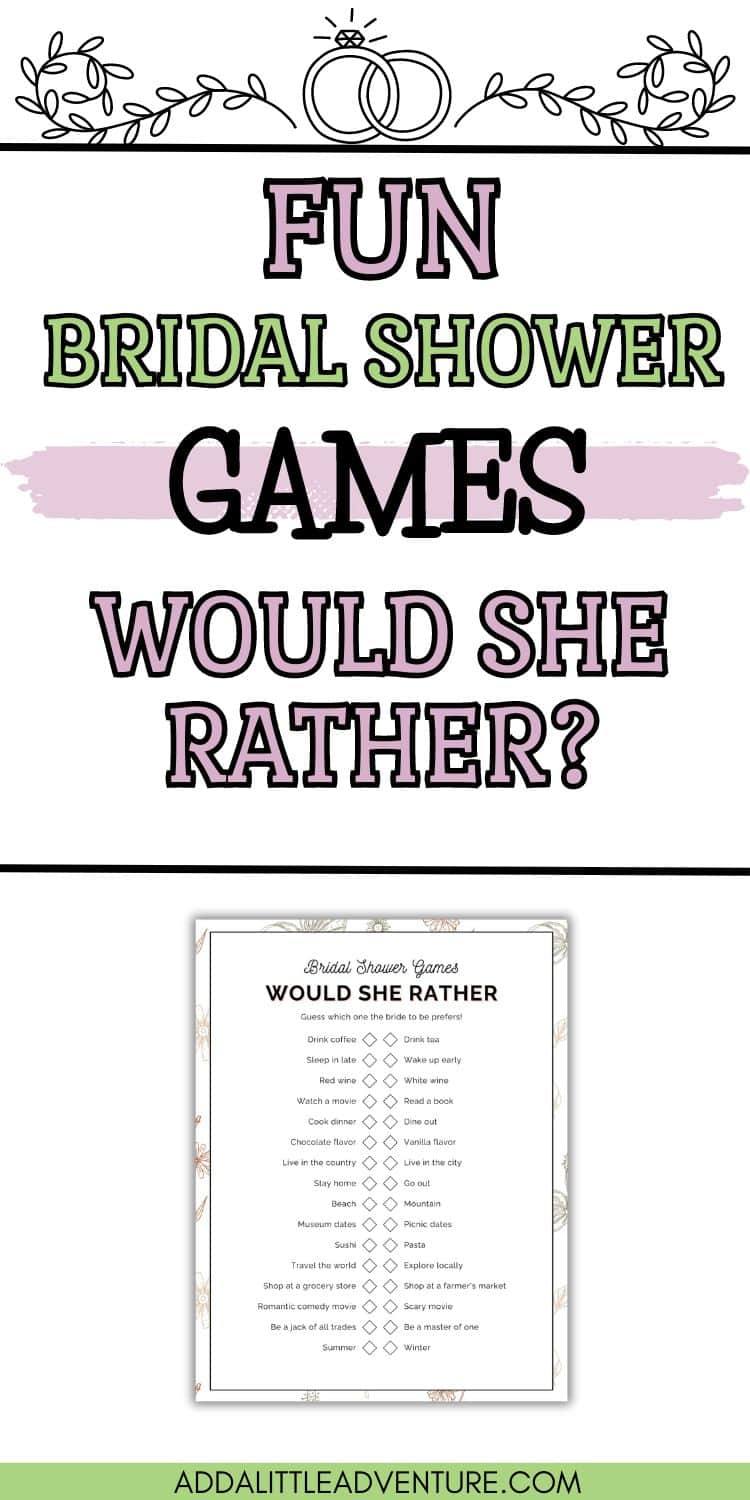 Free Printable: "Would She Rather?" Bridal Shower Game