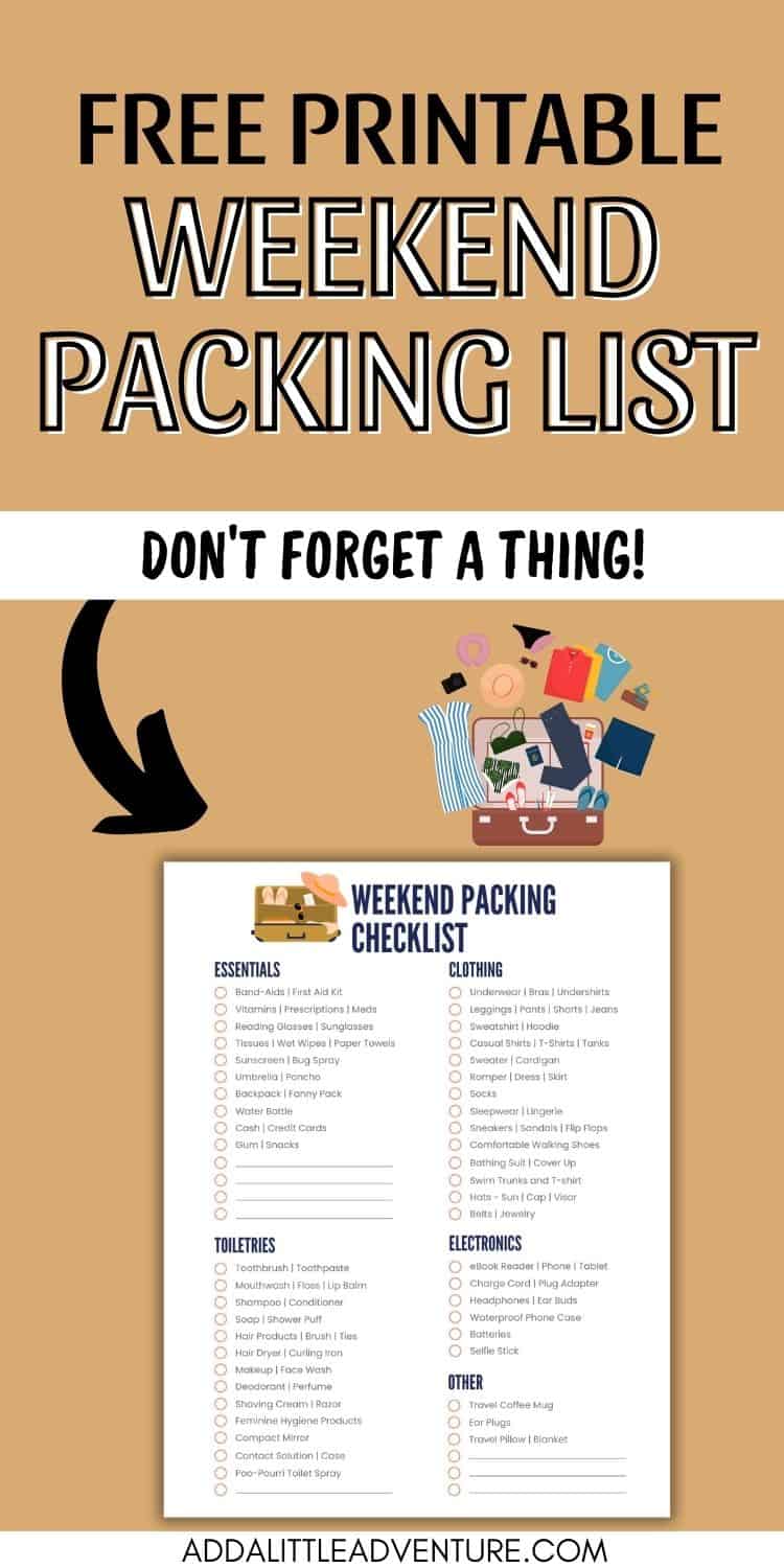 Free Printable Weekend Packing Checklist - Make Every Weekend Trip ...