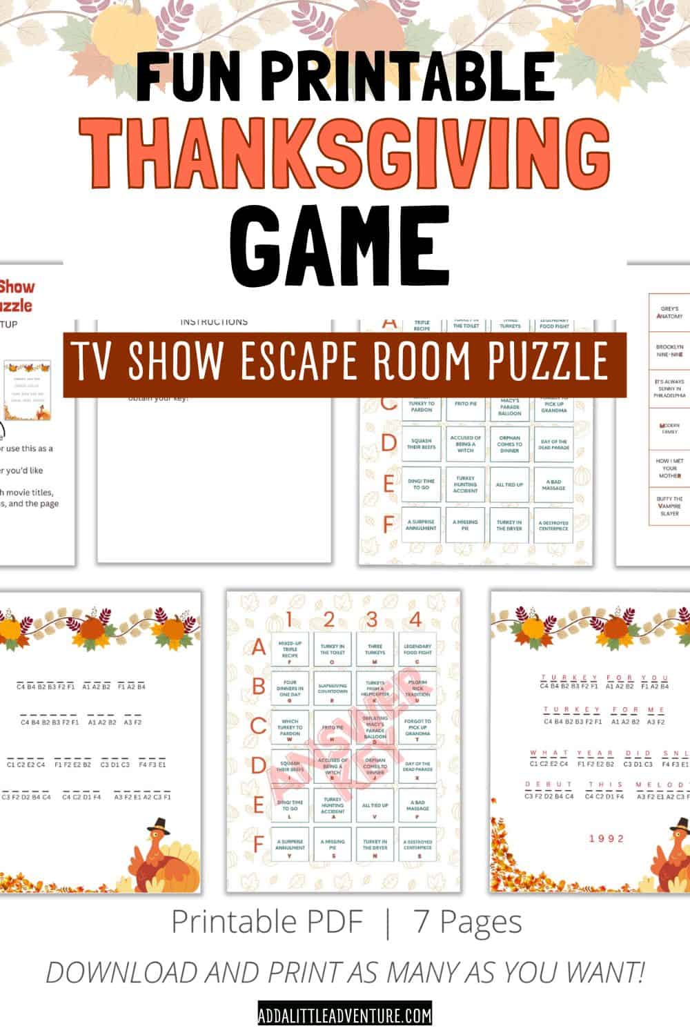 A Fun Thanksgiving TV Show Escape Room Game to Play this Year - Add A ...
