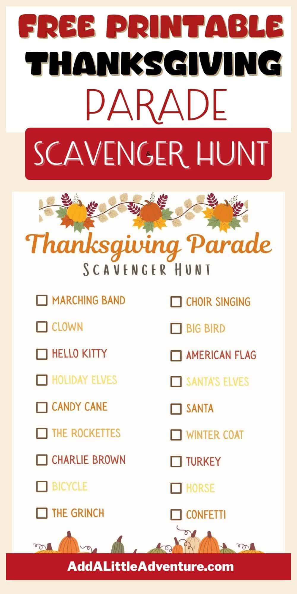 Free Printable Thanksgiving Parade Scavenger Hunt - Add A Little Adventure