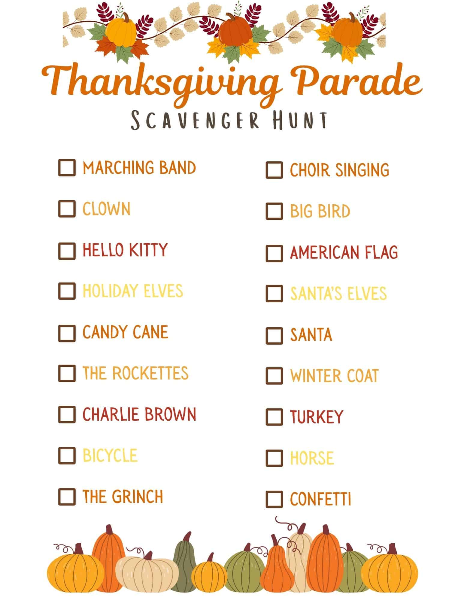 Free Printable Thanksgiving Parade Scavenger Hunt - Add A Little Adventure